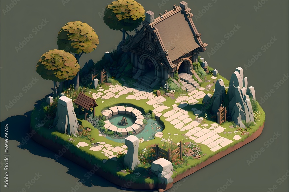 fantasypunk isometric temple garden isometric level design isometric ...