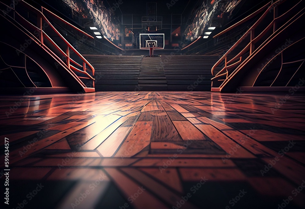 Corner view from the grandstand of the basketball arena. Interior view ...