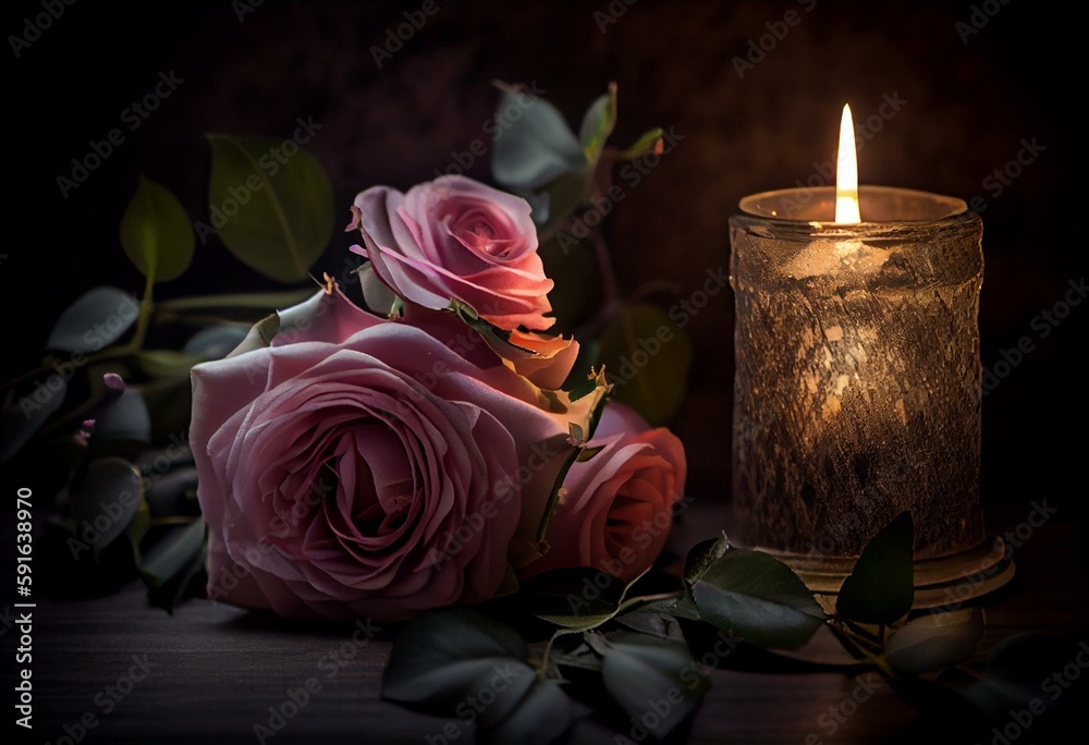 PINK ROSE AND LIGHTED CANDLES IN THE BACKGROUND. DEEPEST SYMPATHY ...