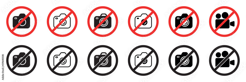 Set of no photographing prohibition and video signs. Photo, video ...