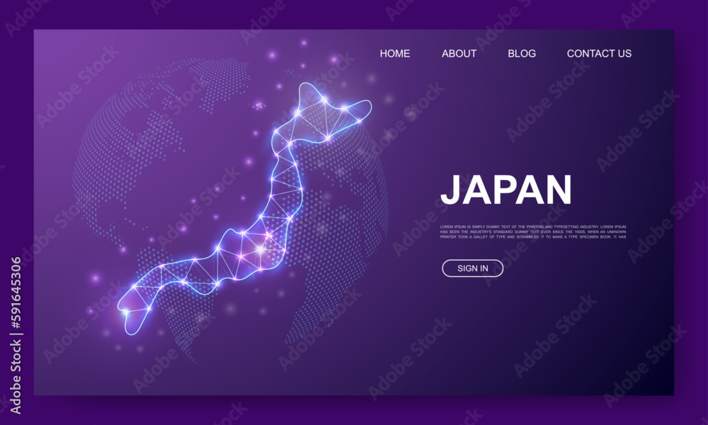 Japan 3d low poly website template. Japan map design illustration ...