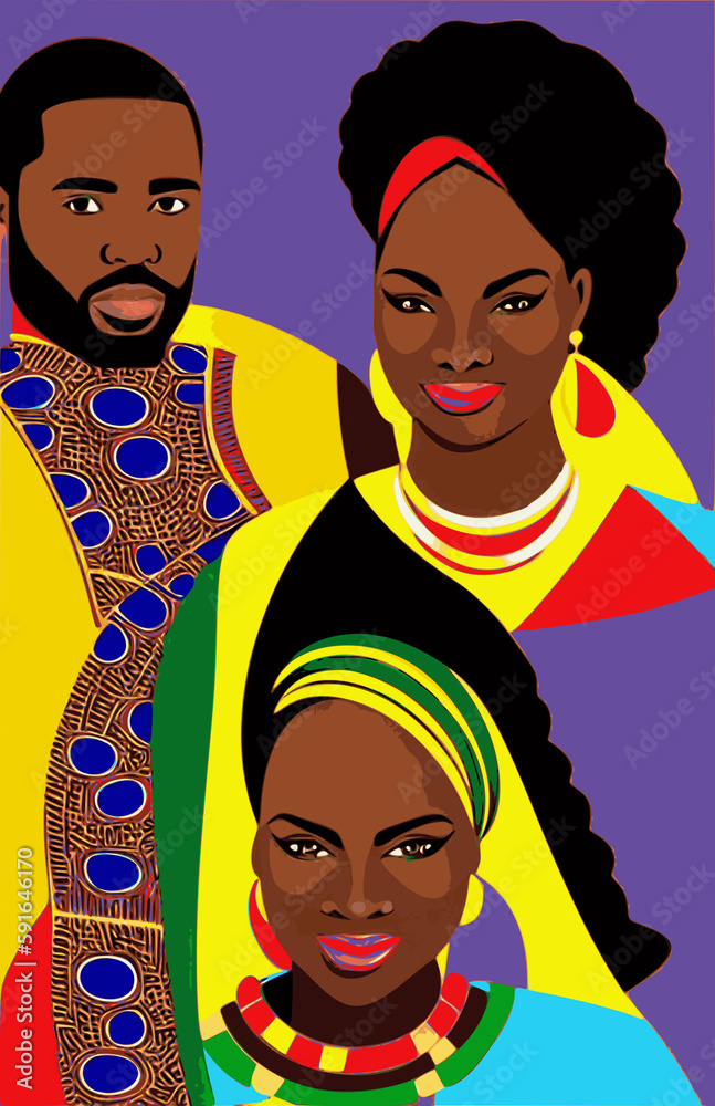 2D 4K Afro Personen Frau Familie Lachen silhouette Vector style ...