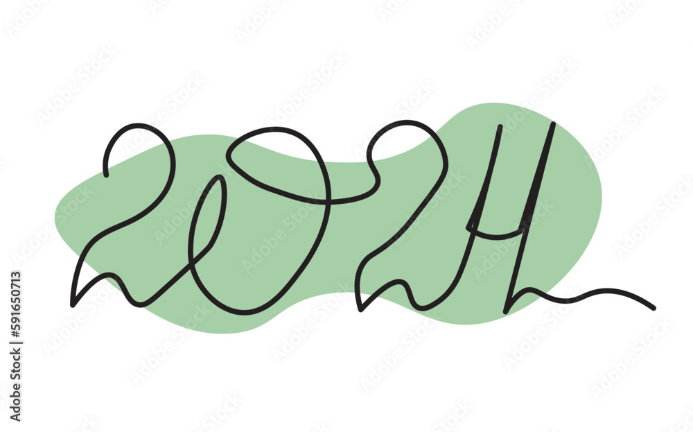 2024 continuous one line. Thin line art freehand font, single outline ...