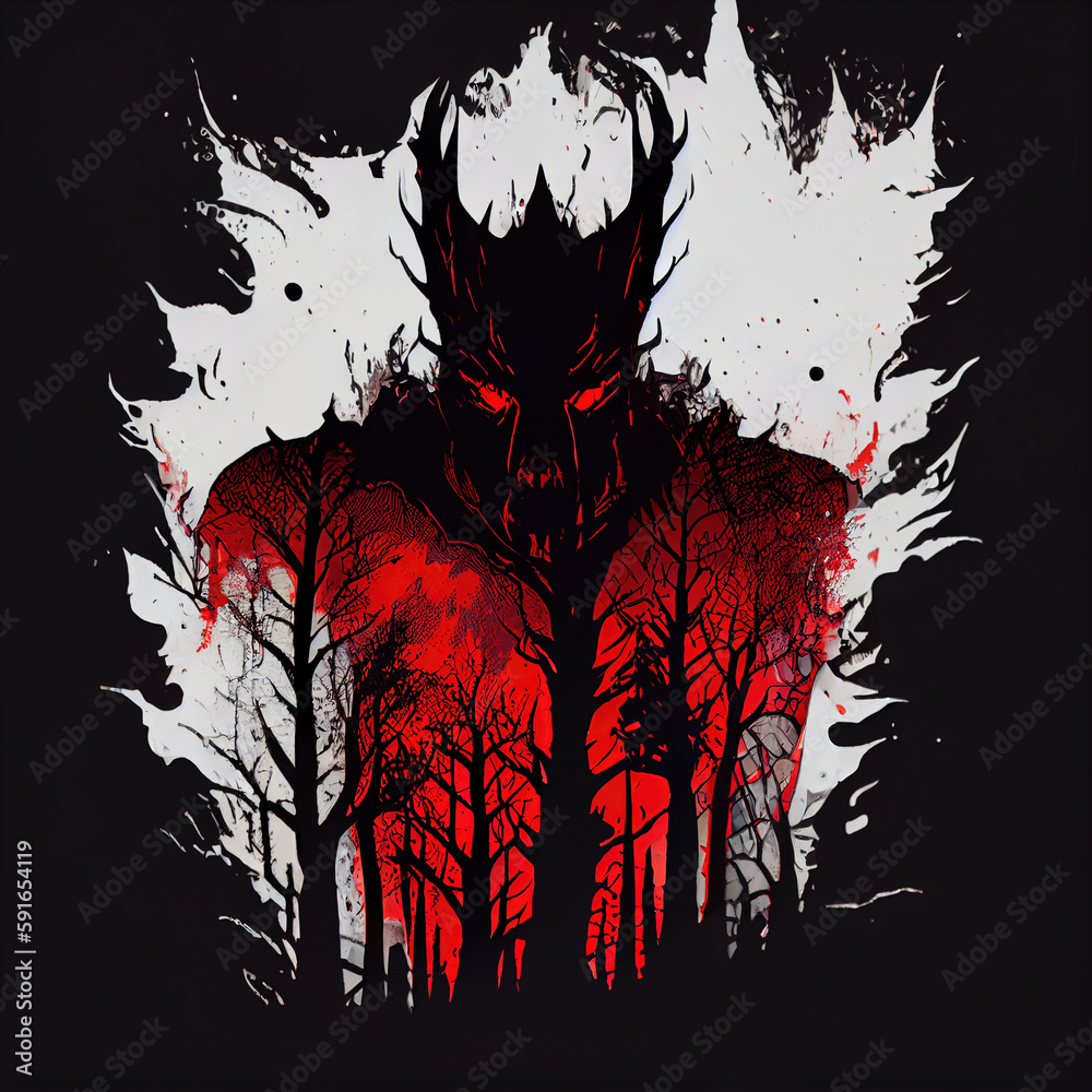 Ghost of forest evil monster "leshii". White, red and black color ...