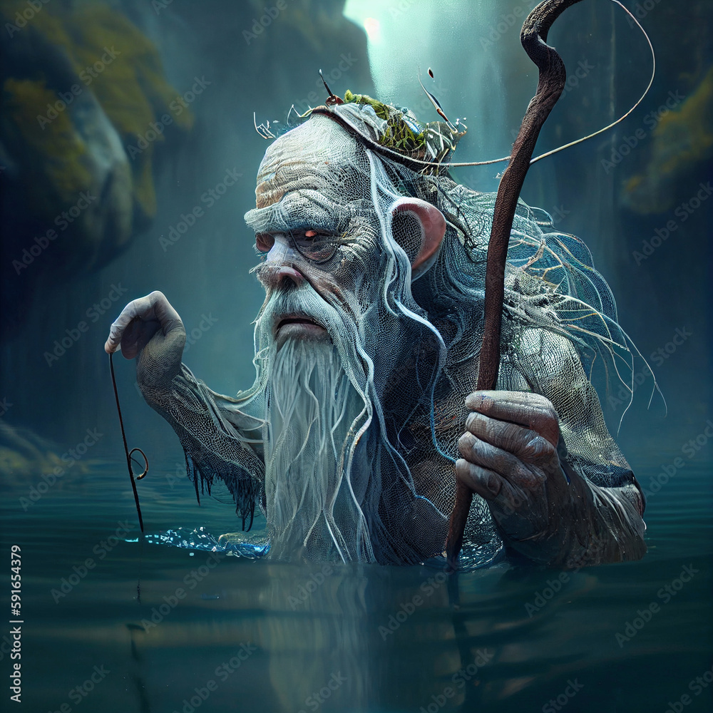 Water river spirit looks like an old grandfather with long arms and a ...