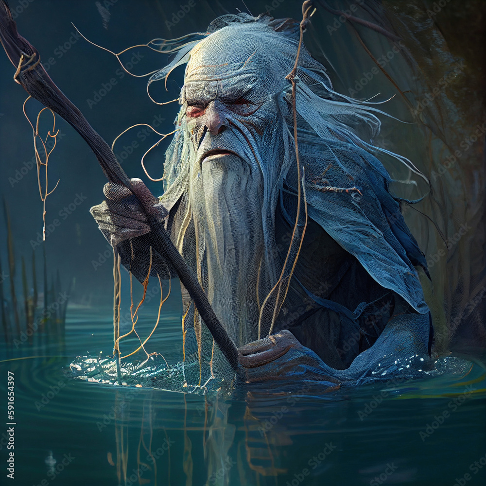Water river spirit looks like an old grandfather with long arms and a ...
