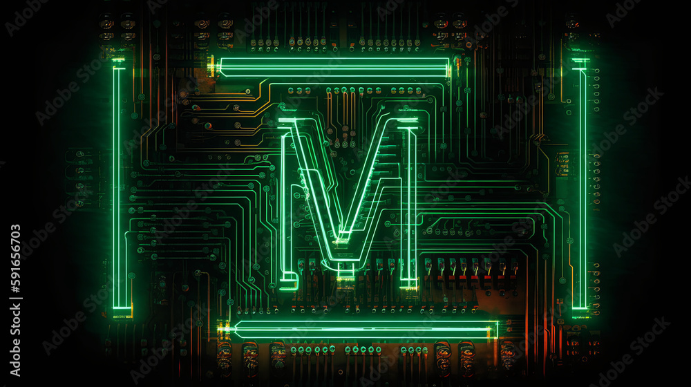 Green neon letter m, mail, email, message. Generative AI Art ...