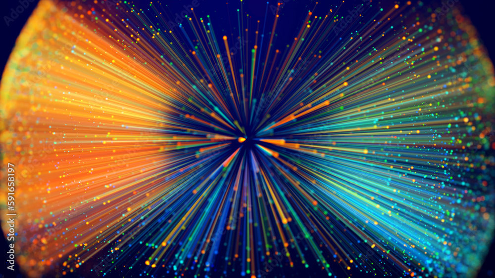Magic multicolored sparkles of light with rays form flickering abstract ...