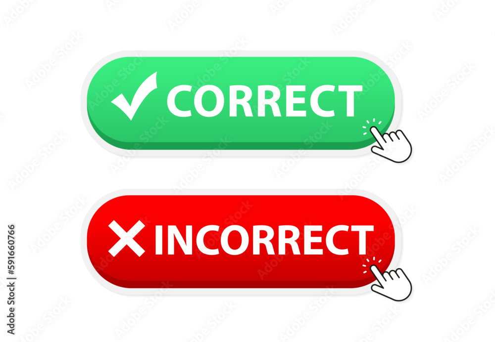 Button correct incorrect. Web button with a checkmark and a cross ...