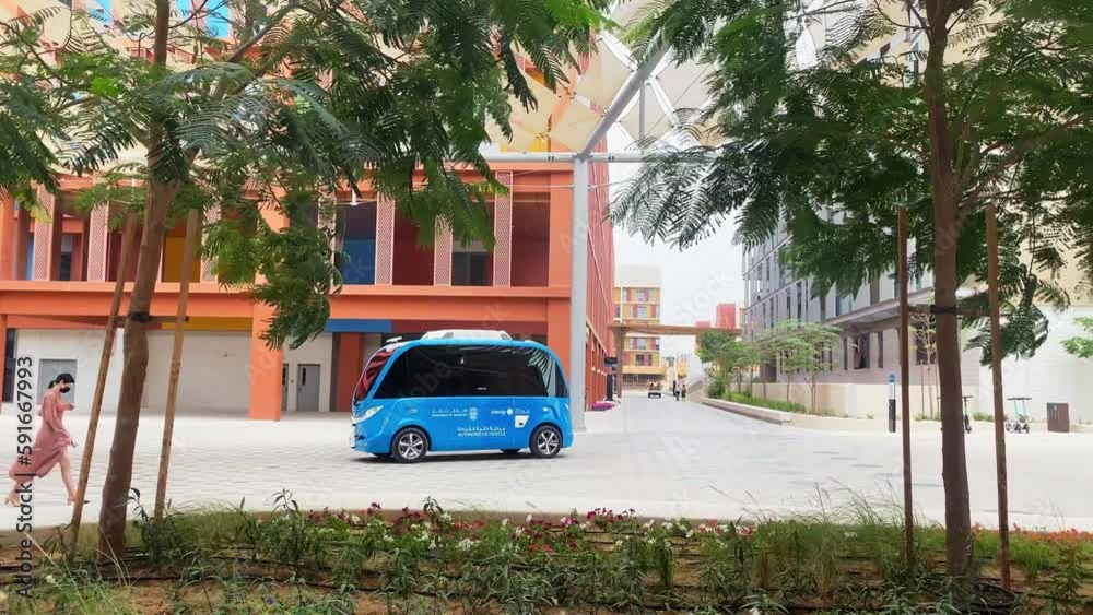 UAE, Abu Dhabi - 13th march, 2023: Autonomous car stand in futuristic ...