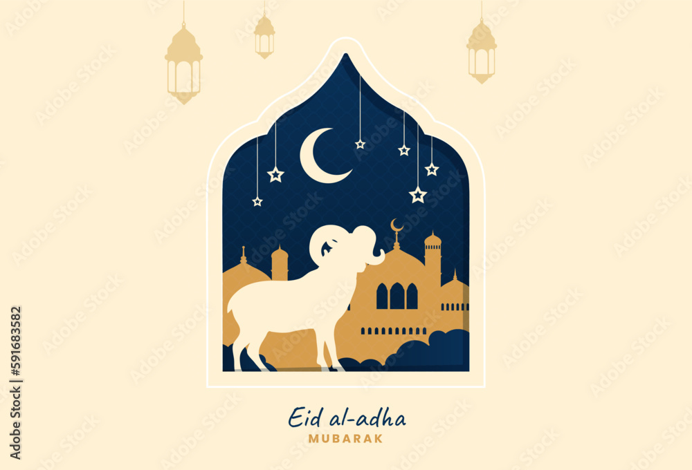 Eid Al Adha festival. Beige silhouette of ram against background of ...
