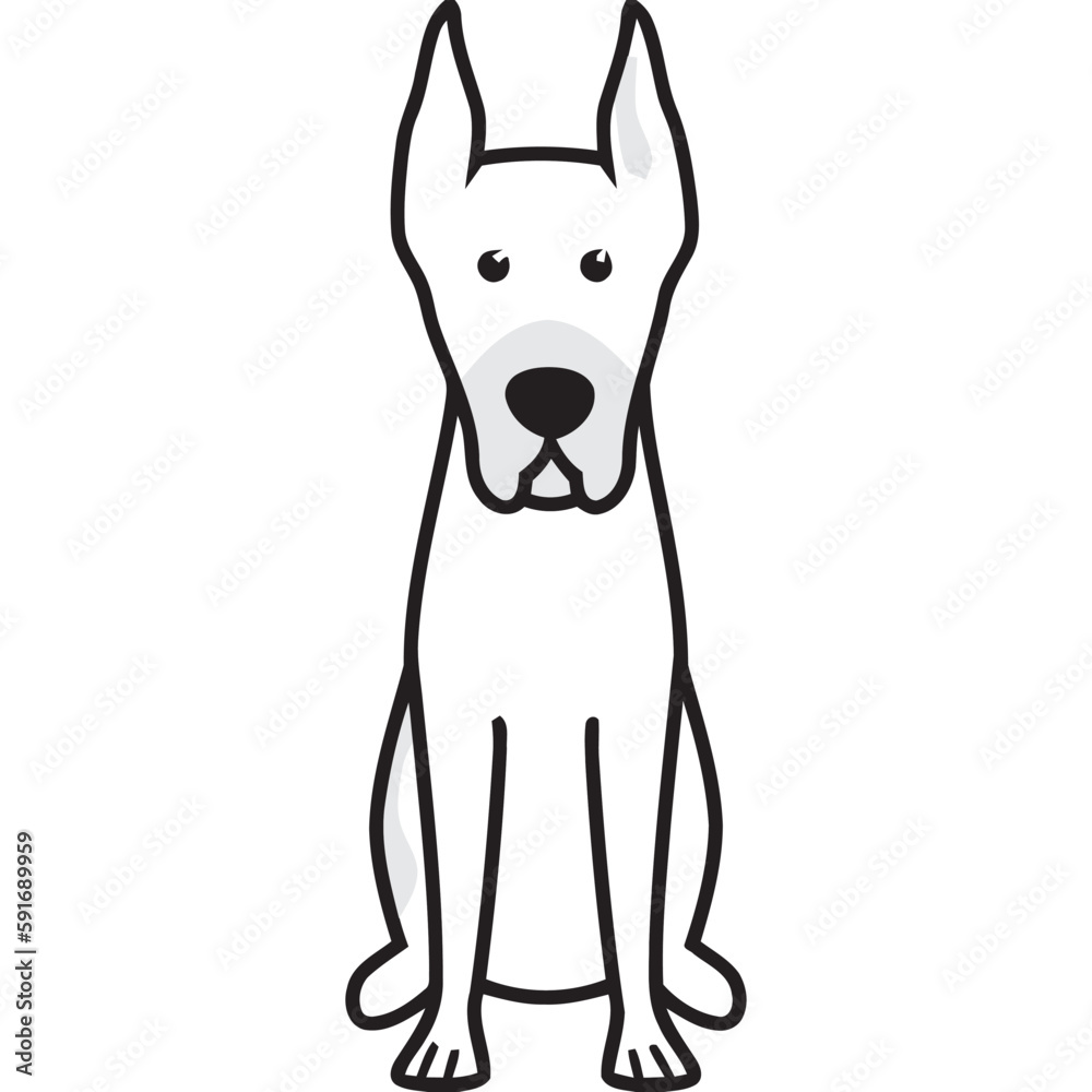 Great Dane Dog Breed Cartoon Kawaii Sketch Hand Drawn Watercolor ...