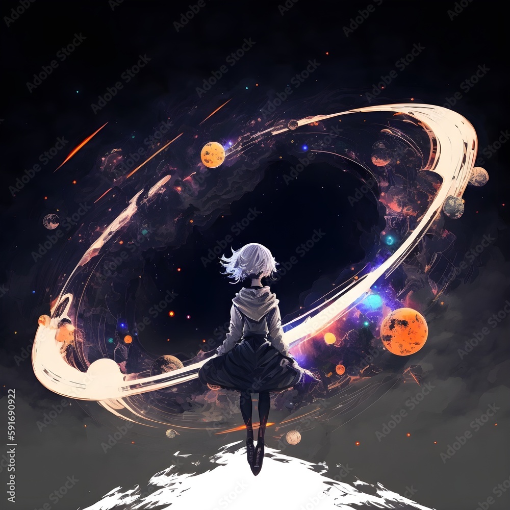 Ilustração do Stock: deep space orbit cute young anime girl female ...