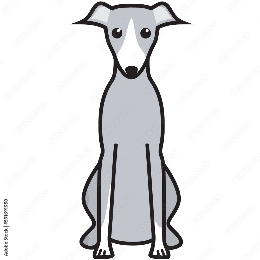 Whippet Dog Breed Cartoon Kawaii Sketch Hand Drawn Watercolor Painting ...