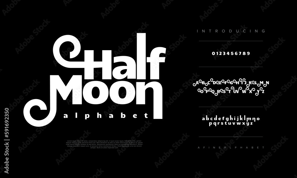 Halfmoon abstract digital technology logo font alphabet. Minimal modern ...