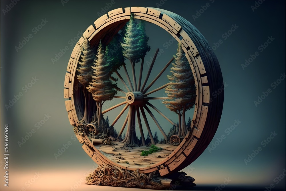 norme roue de bois qui roule sur le monde entier Stock Illustration ...