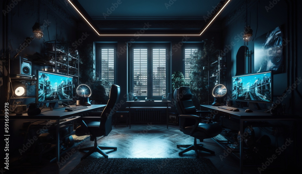 Computer room with modern equipment. Based on Generative Ai. Stock ...