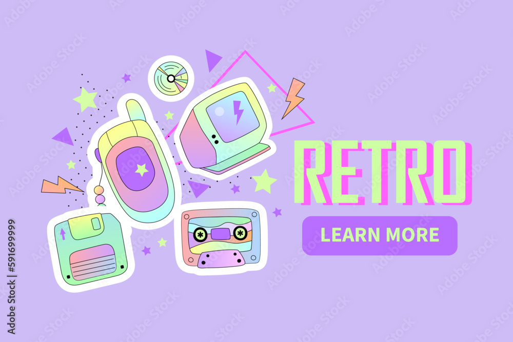 Retro text with retro objects for poster, flyer, advertising, banner ...