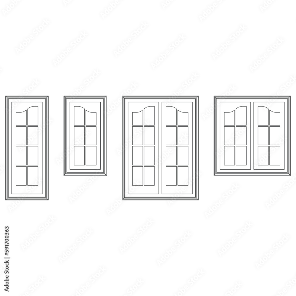 Classic windows set graphic black white isolated sketch illustration ...