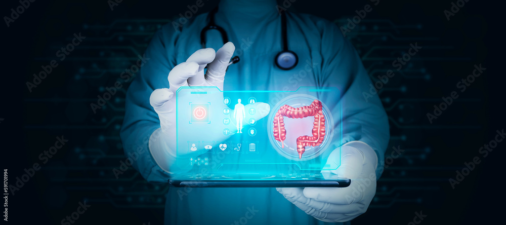 Digital large intestine. Colon cancer, bacteria, virus in the intestine ...