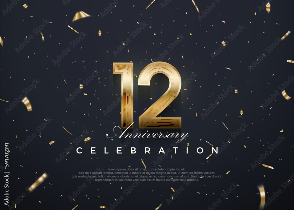 12th anniversary celebration, vector 3d design with luxury and shiny ...