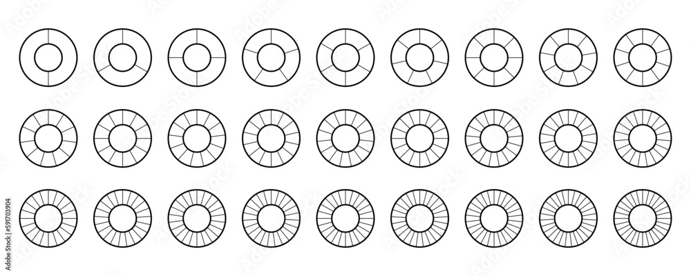 Donut chart segments collection. Wheel diagrams set. Outline ring ...