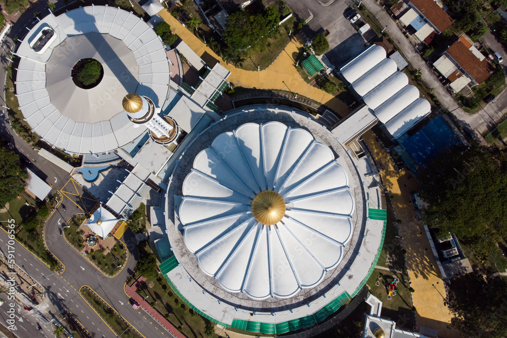 Aerial view of Penang state mosque. The mosque was inspired by ...