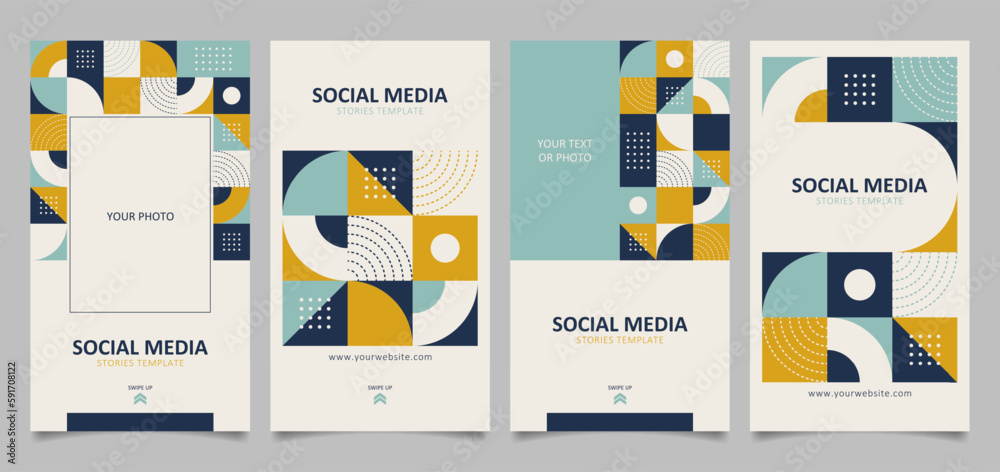 Set of social media stories templates with abstract geometric design ...