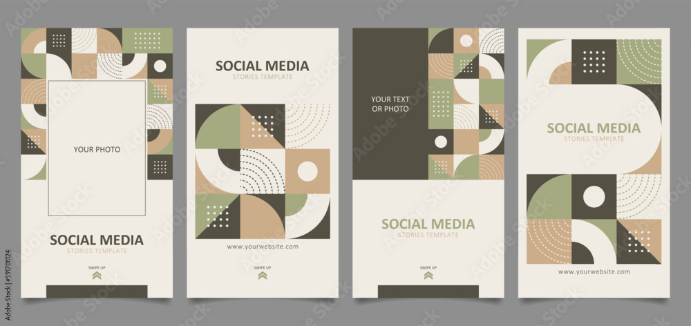 Set of social media stories templates with abstract geometric design ...
