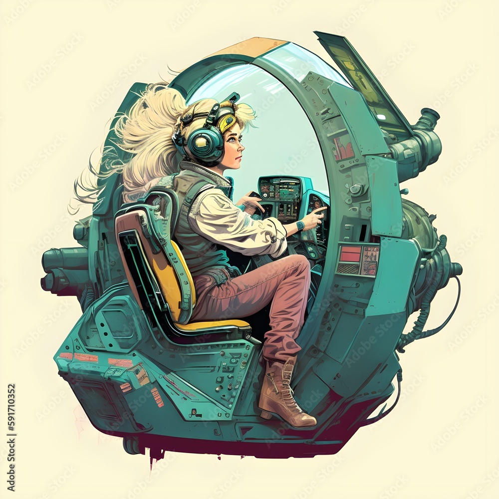 retro 1980s time machine with a female pilot seated inside Stock ...