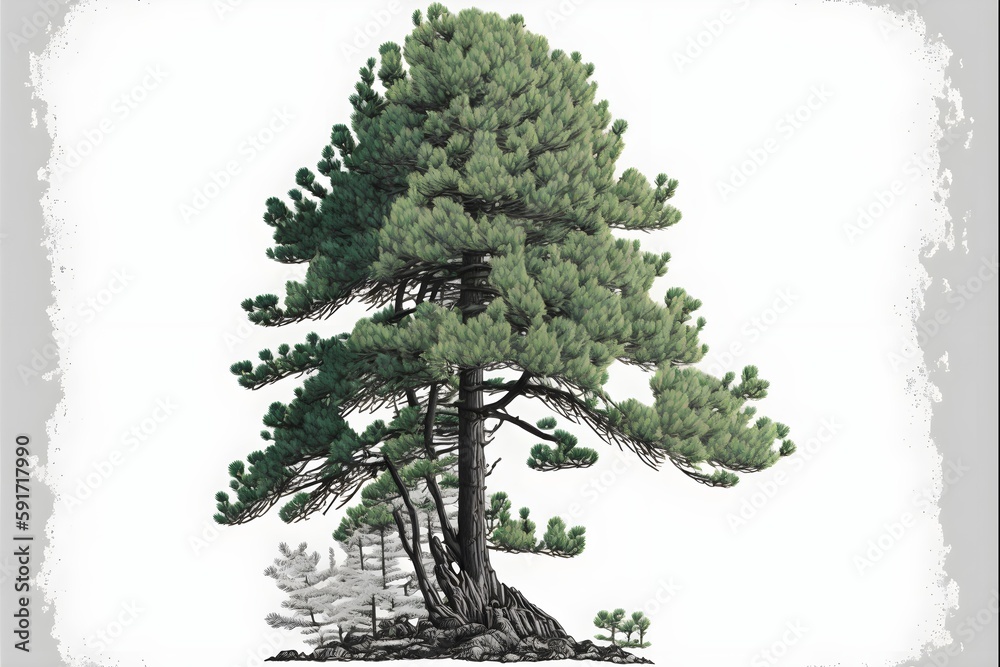 Beautiful animated white pine tree pastel green and black outlines ...