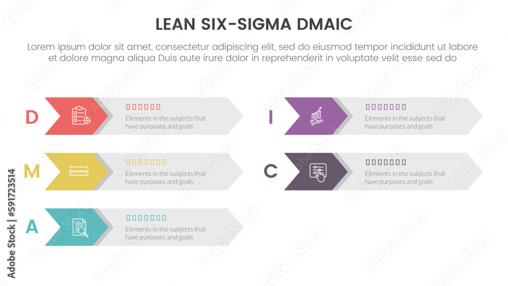 dmaic lss lean six sigma infographic 5 point stage template with arrow ...