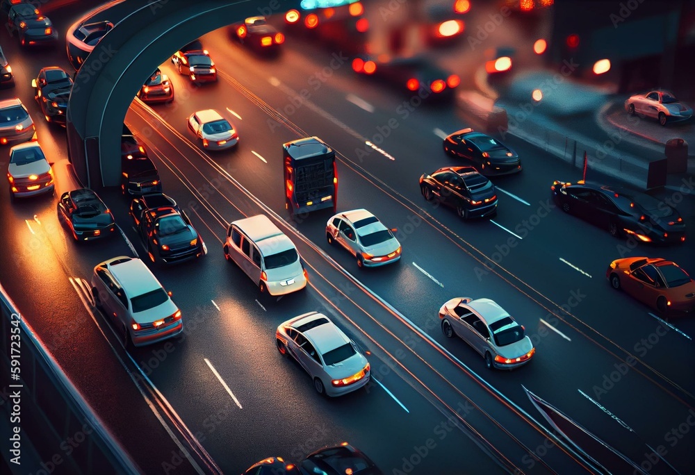 Cars sharing traffic information by connected car function. 3D ...