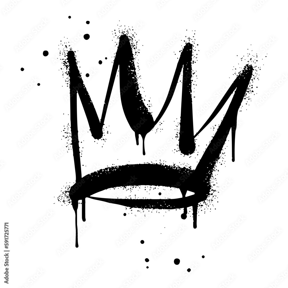 Spray painted graffiti crown sign in black over white. Crown drip ...