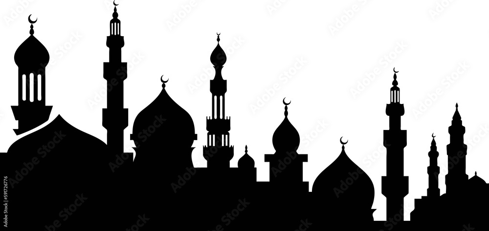 simple black and white illustration of a mosque used for banner, flayer ...