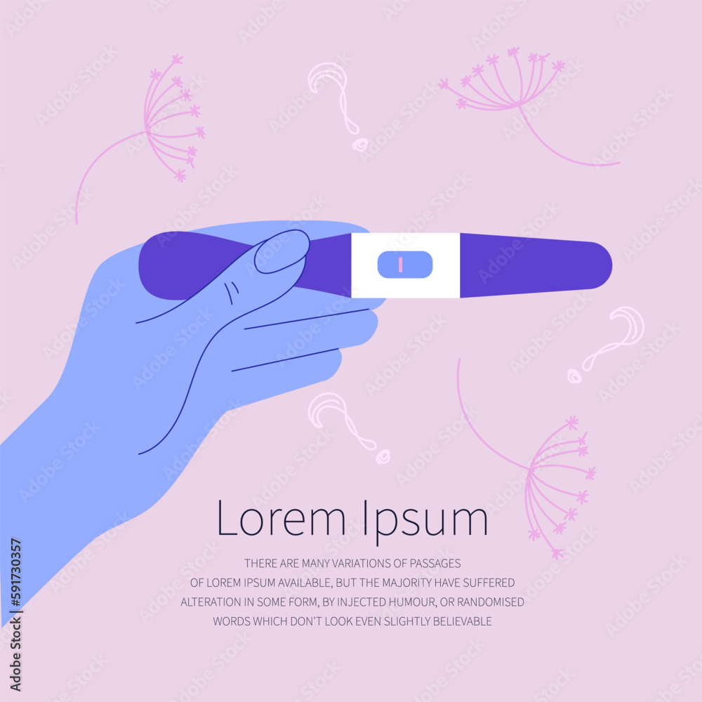 The hand holds a negative pregnancy test. The woman want baby. She has ...