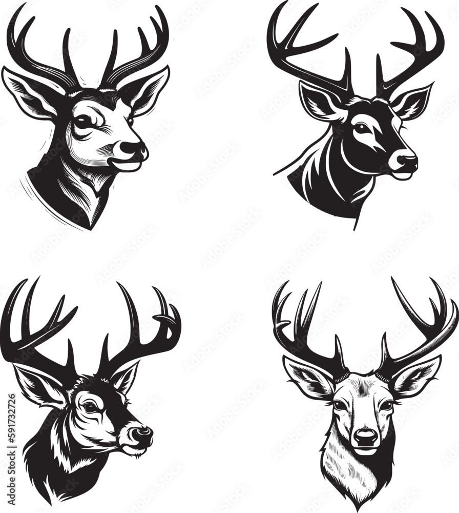 Whitetail Buck cartoon simple logo graphic, a black vector illustration ...