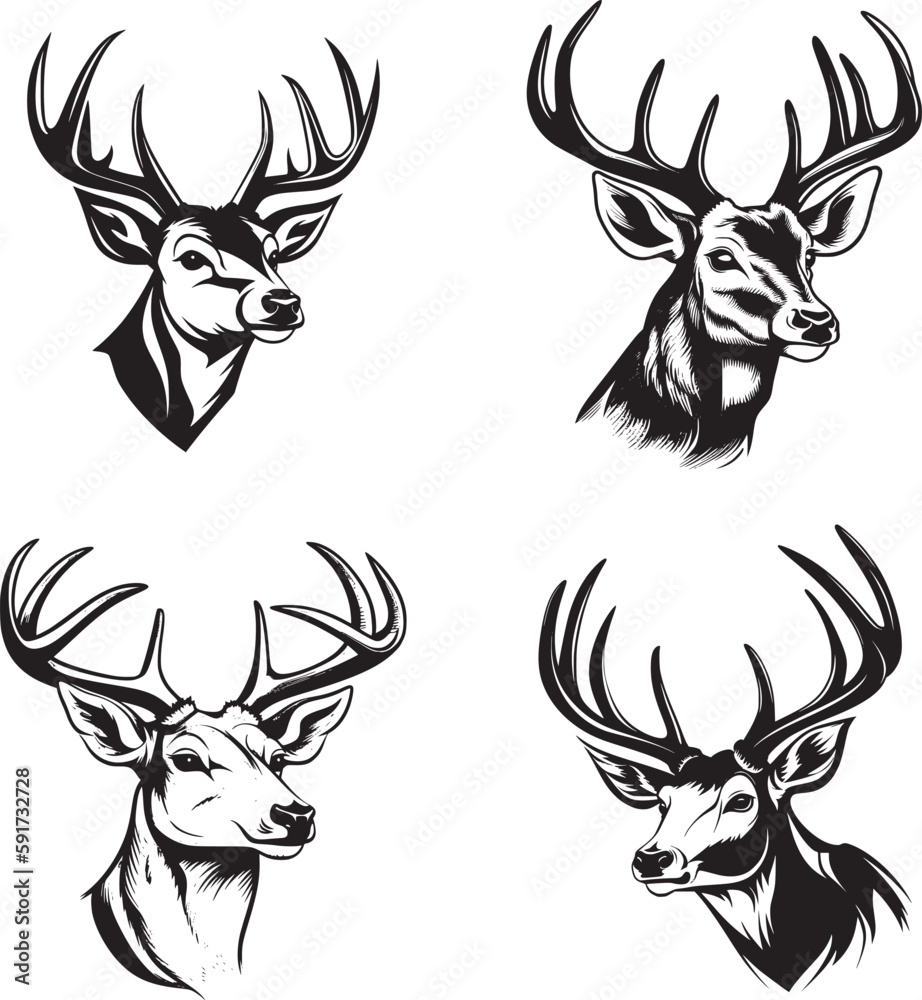 Whitetail Buck cartoon simple logo graphic, a black vector illustration ...