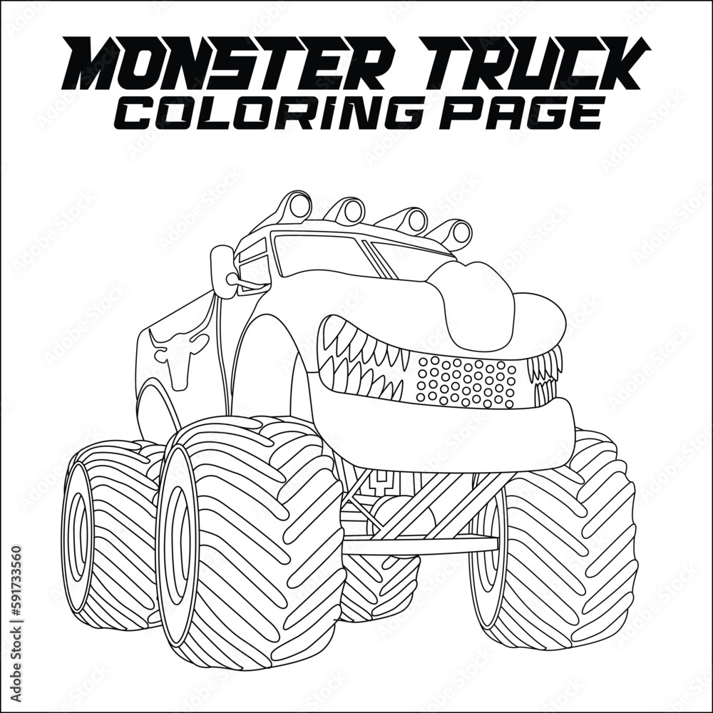 Monster Tuck Coloring Page for kids Stock Vector | Adobe Stock