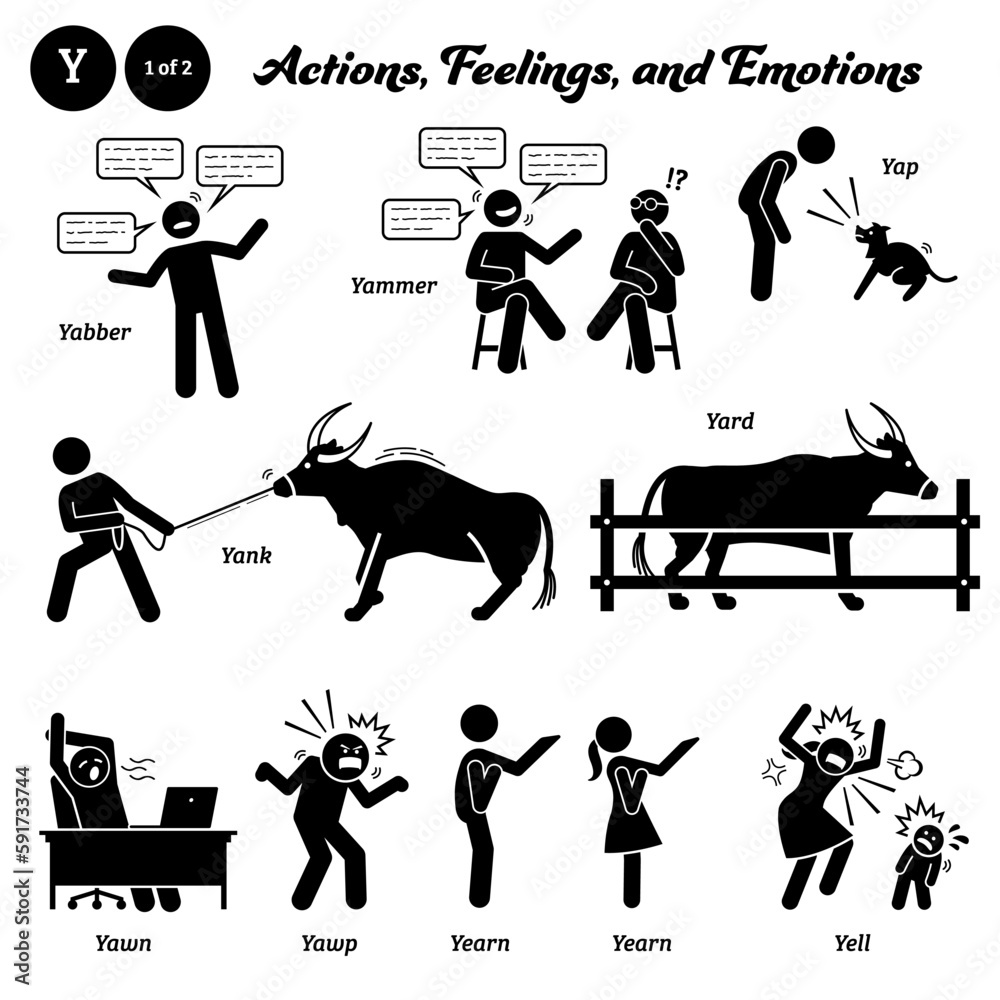 Stick figure human people man action, feelings, and emotions icons ...