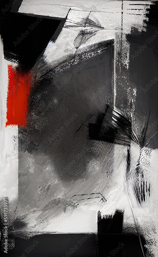 Contemporary abstract art painting with rough brushed shapes and lines ...