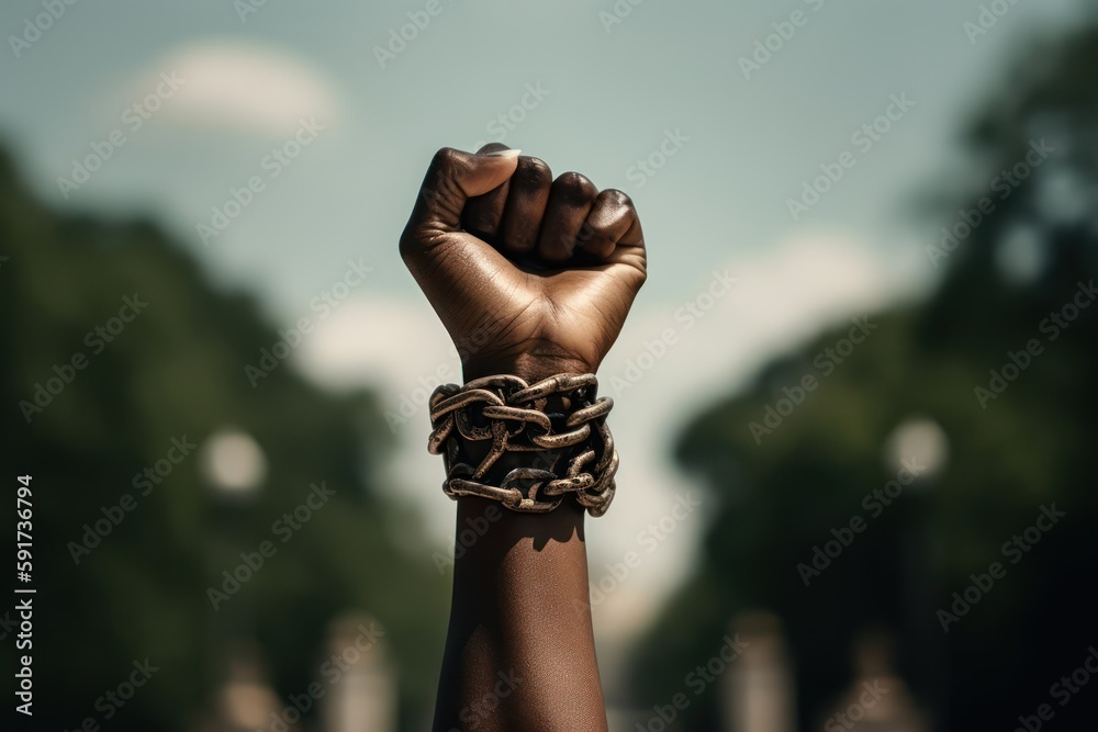Raised fists in juneteenth and african liberation day celebration ...