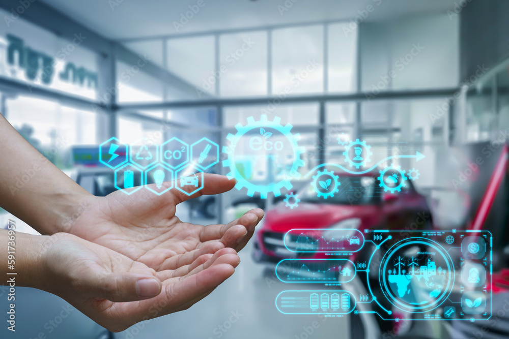 EV Car 2023 technology background tech EV charging station and ...