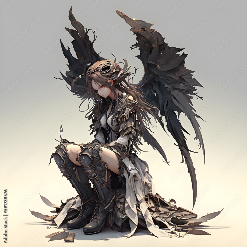 black wing fallen female angel with broken wings blindfolded and ...