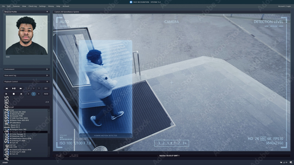 Playback CCTV camera on computer screen. Outside security camera of ...