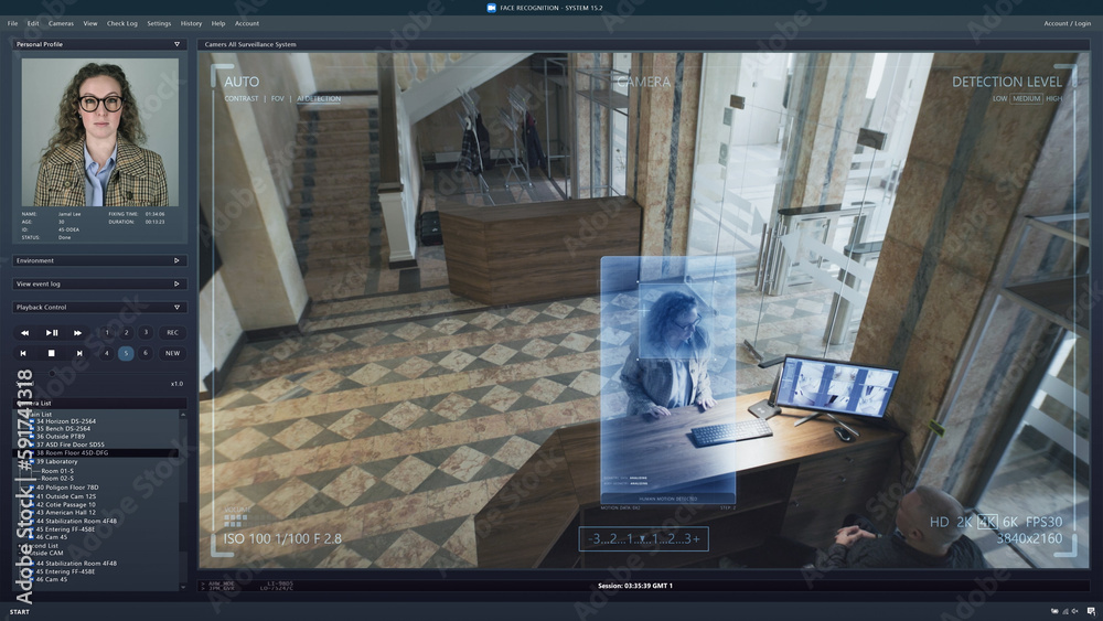 Playback CCTV camera on computer screen. Security camera in coworking ...