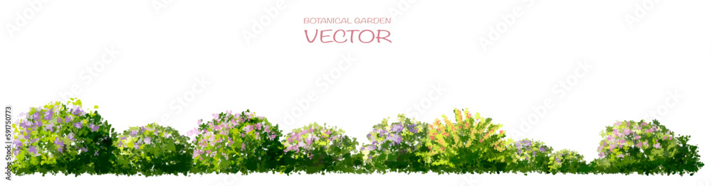 Vector watercolor blooming flower tree side view isolated on white ...