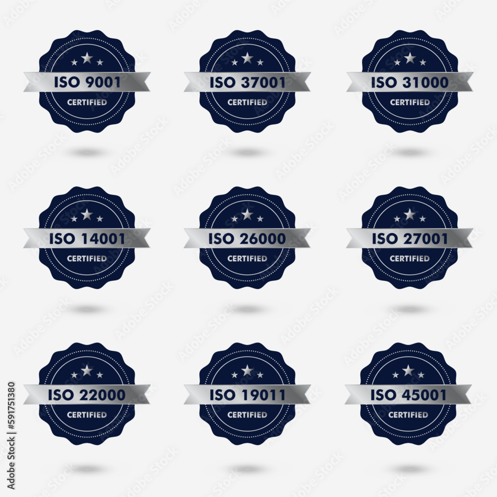 Set of ISO Certification stamp and labels quality management system ...
