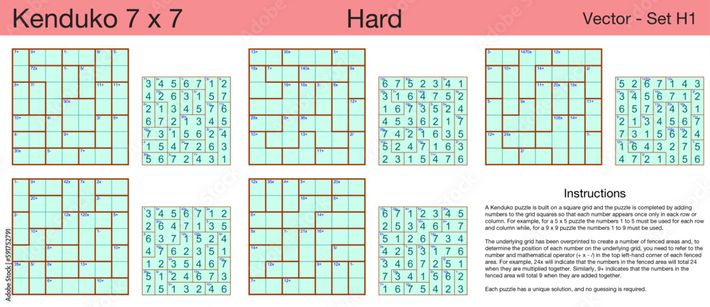 5 Hard Kendoku 7 x 7 Puzzles. A set of scalable puzzles for kids and ...