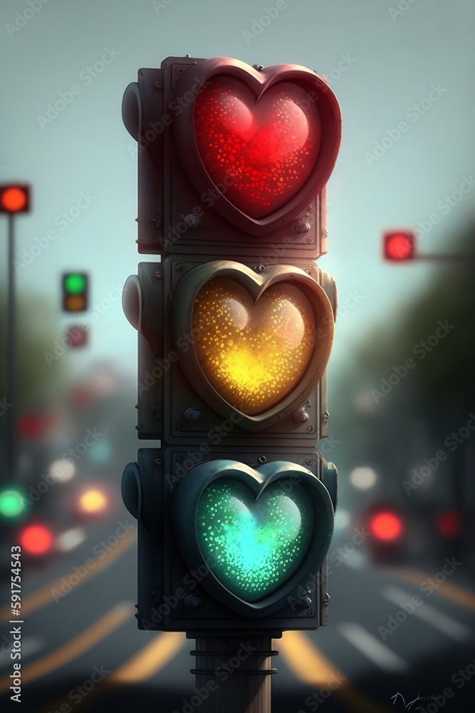anime style artwork, yet hyper realistic. Traffic light, but the three ...